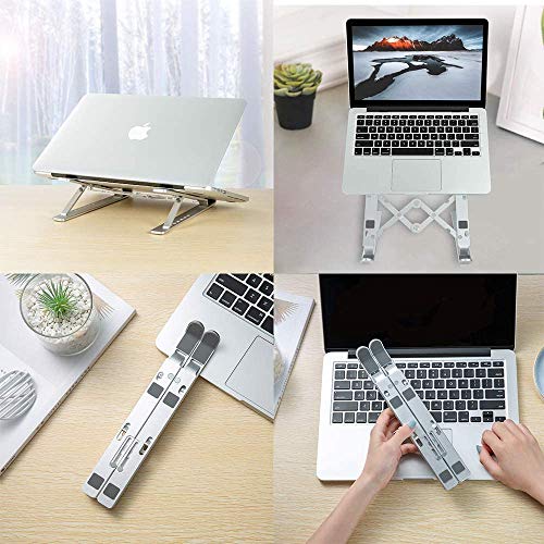 Laptop Stand for Desk, Ergonomic Aluminum Laptop Riser 7 Adjustable Height Foldable Portable Notebook Computer Stand for 8-18" Laptop Tablets Compatible with MacBook Air Pro, HP Sliver