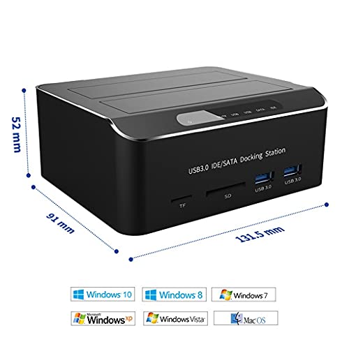 VIBY Dual Bay USB 3.0 to SATA IDE External Hard Drive Docking Station with 2-Port Hub Card Reader 2.5/3.5 Inch SATA/IDE HDD