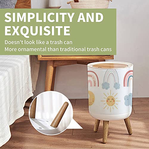 Small Trash Can with Lid Boho Rainbow Pastel spring kids clipart set moon and sun baby design Garbage Bin Round Waste Bin Press Cover Dog Proof Wastebasket for Kitchen Bathroom Living Room 1.8 Gallon