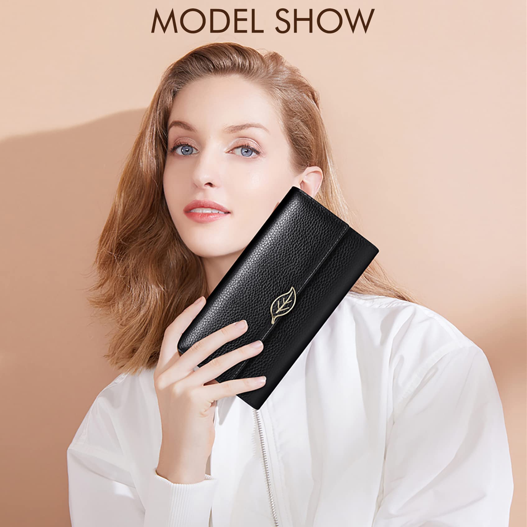 Repterbo Wallets for Women RFID Blocking Genuine Leather Large Capacity Trifold Ladies Clutch Wallet Multi Card Organizer Black1