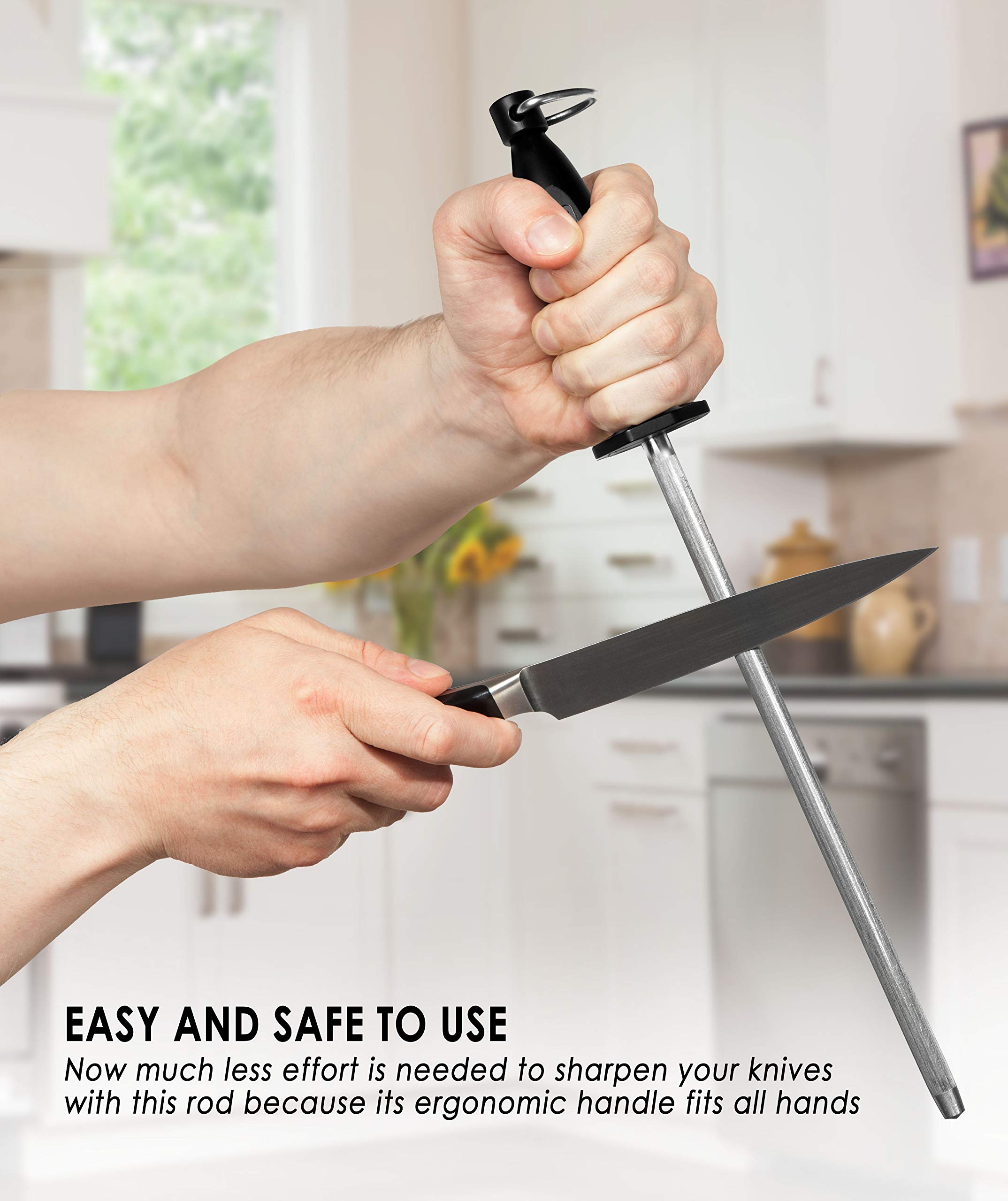 Knife Sharpening Rod | 10" Chromium Plated Stainless steel knife honing tool| Knife sharpener for kitchen with PVC Sleeve | High carbon steel knife sharpener | High function cutlery sharpener