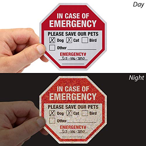 SmartSign “in Case of Emergency Please Save Our Pets" Pet Rescue Decal Set | Two 4"x4" & One 2.75"x2.75" Engineer Grade Reflective Adhesive Labels
