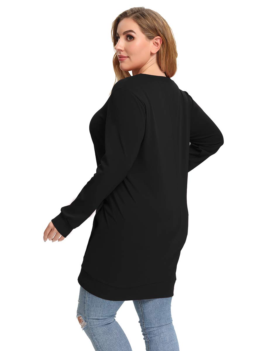 LARACE Plus Size Sweatshirts For Women Tops V-neck Side Split Button Up Shirts Long Sleeve Lightweight T-shirts(Black M)