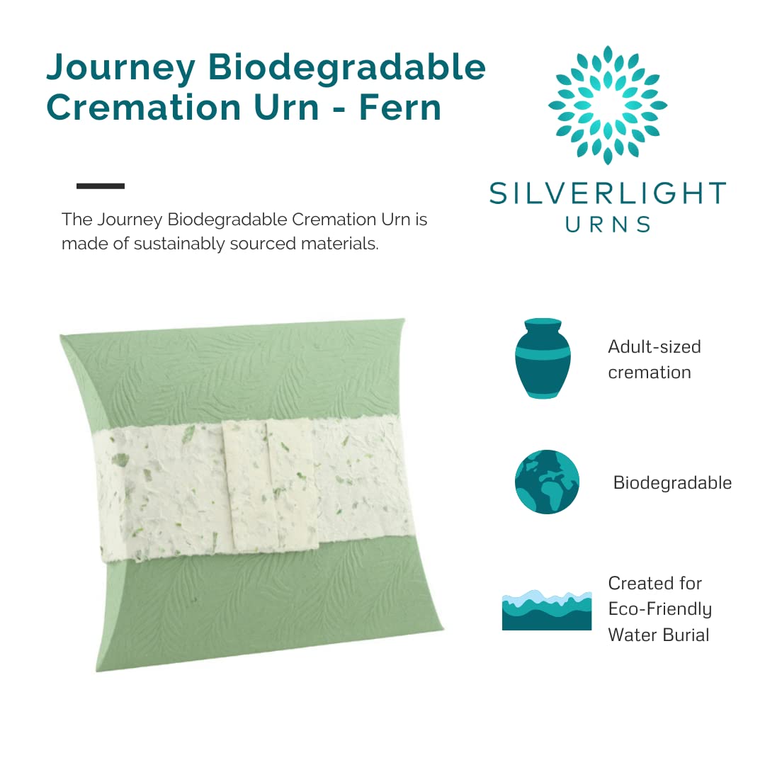 Journey Biodegradable Cremation Urn for Ashes - Fern, Earth Friendly Urn for Ground or Sea Burial, Eco Urn for Ashes, Adult Sized Cremation Urn