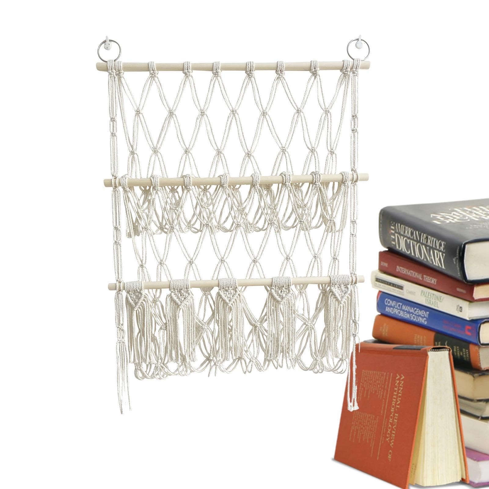 Sinolmaibe Stuffed Animal Hammock, Double Layer Woven Toy Net With Tassels, Net Bag Storage Rack Bookshelf Hammocks Home Decor Book Shelves, Stuffed Animal Toy Storage Holder