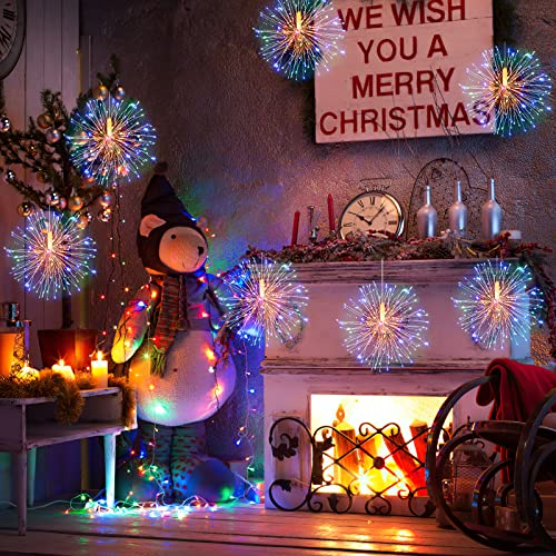 Techip 4PCS 120LED Starburst String Lights Christmas Halloween Lights Copper Wire Battery Operated Hanging Fairy Lights with Remote Timer Christmas Decorative Lights for Party Patio Indoor Outdoor