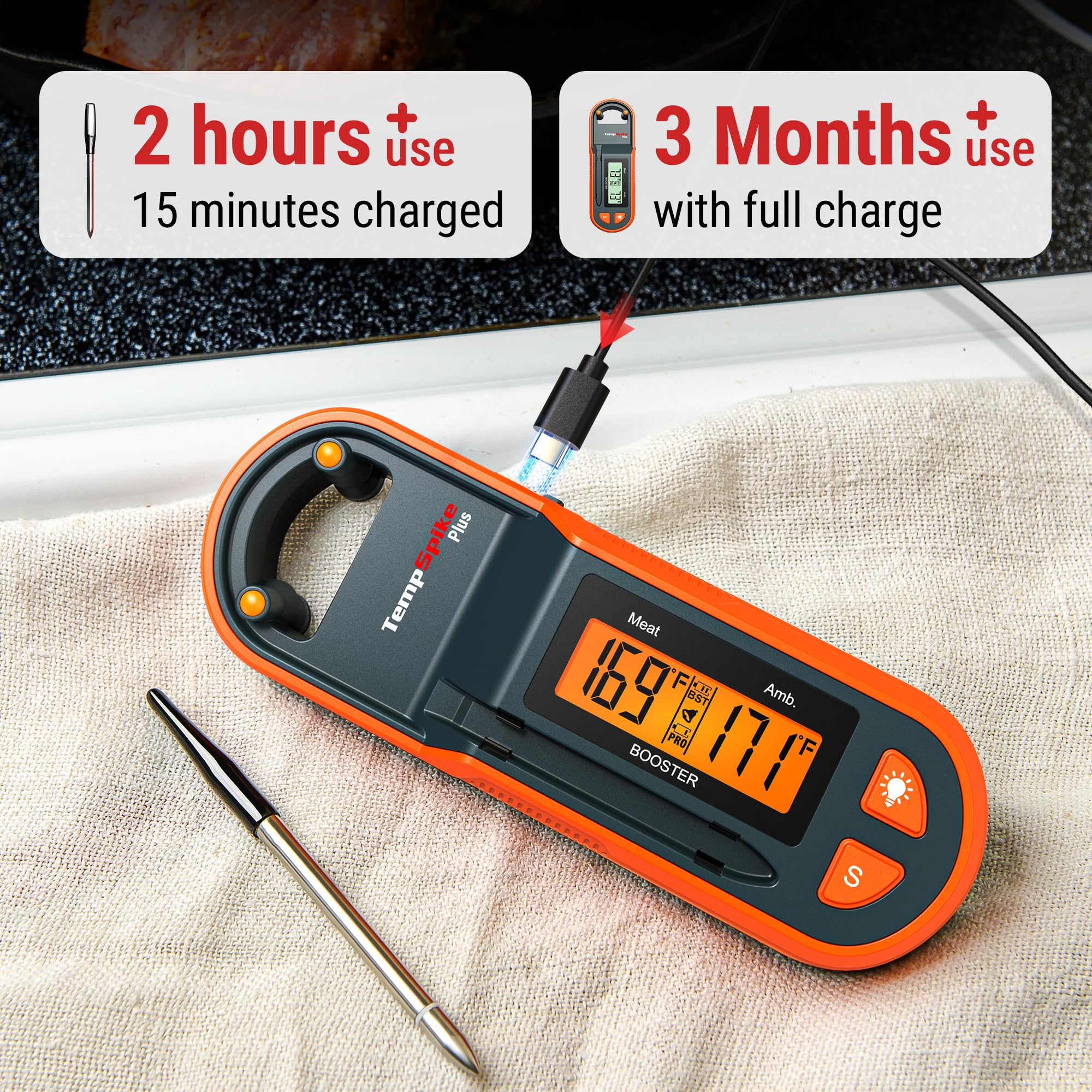 Thermopro TempSpike 600 ft Wireless Meat Thermometer with Ultra-Thinner Probe, Meat Thermometer Digital Wireless with LCD Booster, Bluetooth Meat Thermometer for BBQ Grill Smoker Rotisserie Sous Vide