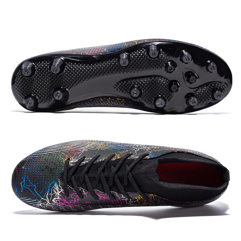 KouAzAz Men's Soccer Cleats Shoes Football Boots High-Top Professional Training Athletic Sneaker Black