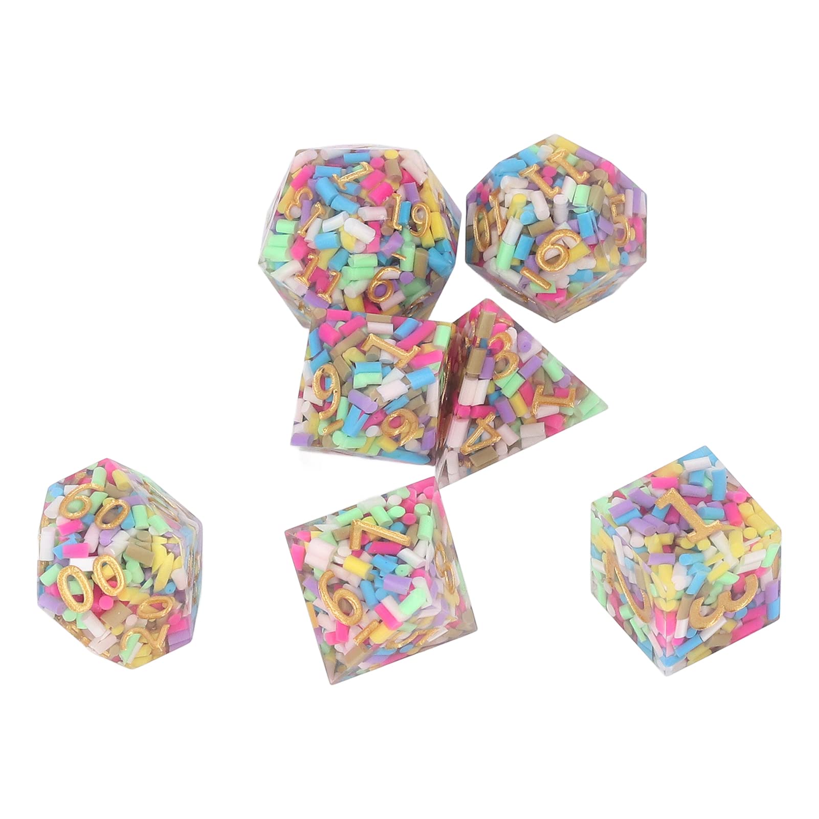 Resin Polyhedral Dice, Clear Number Resin Dice Set Long Lasting 7pcs for Role Playing Games