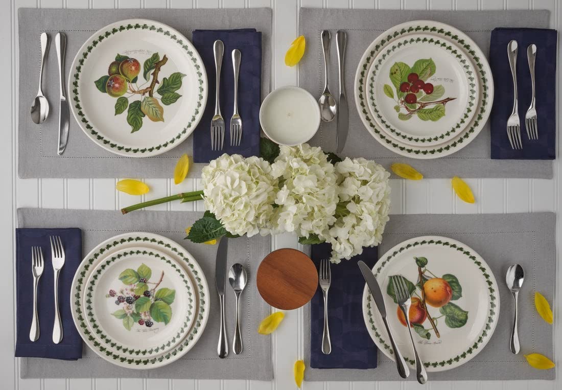 Portmeirion Pomona Collection | Set of 6 | Ceramic Dinnerware Dish Set | Microwave and Dishwasher Safe | Assorted Fruit Motifs | Made in England (Salad Plates)