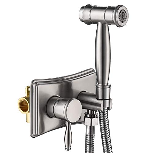 Tecmolog Stainless Steel Toilet Sprayer Kit Hand Held Bidet Sprayer for Toilet Hot and Cold Water Diaper Sprayer Shattaf Bathroom Attachment, Brushed Nickel, WS035F