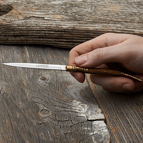 Kings County Tools Navaja Style Knife | 1/4" Thin Stainless Steel | 3-1/16” Blade Length | Olivewood and Brass Handle | Traditional Spanish Pattern Design