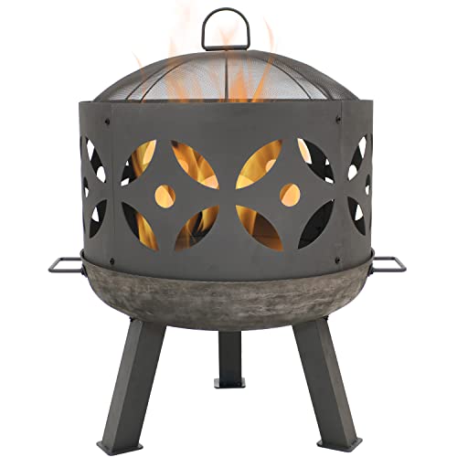 Sunnydaze 26-Inch Cast Iron Retro Fire Pit Bowl with Handles and Spark Screen