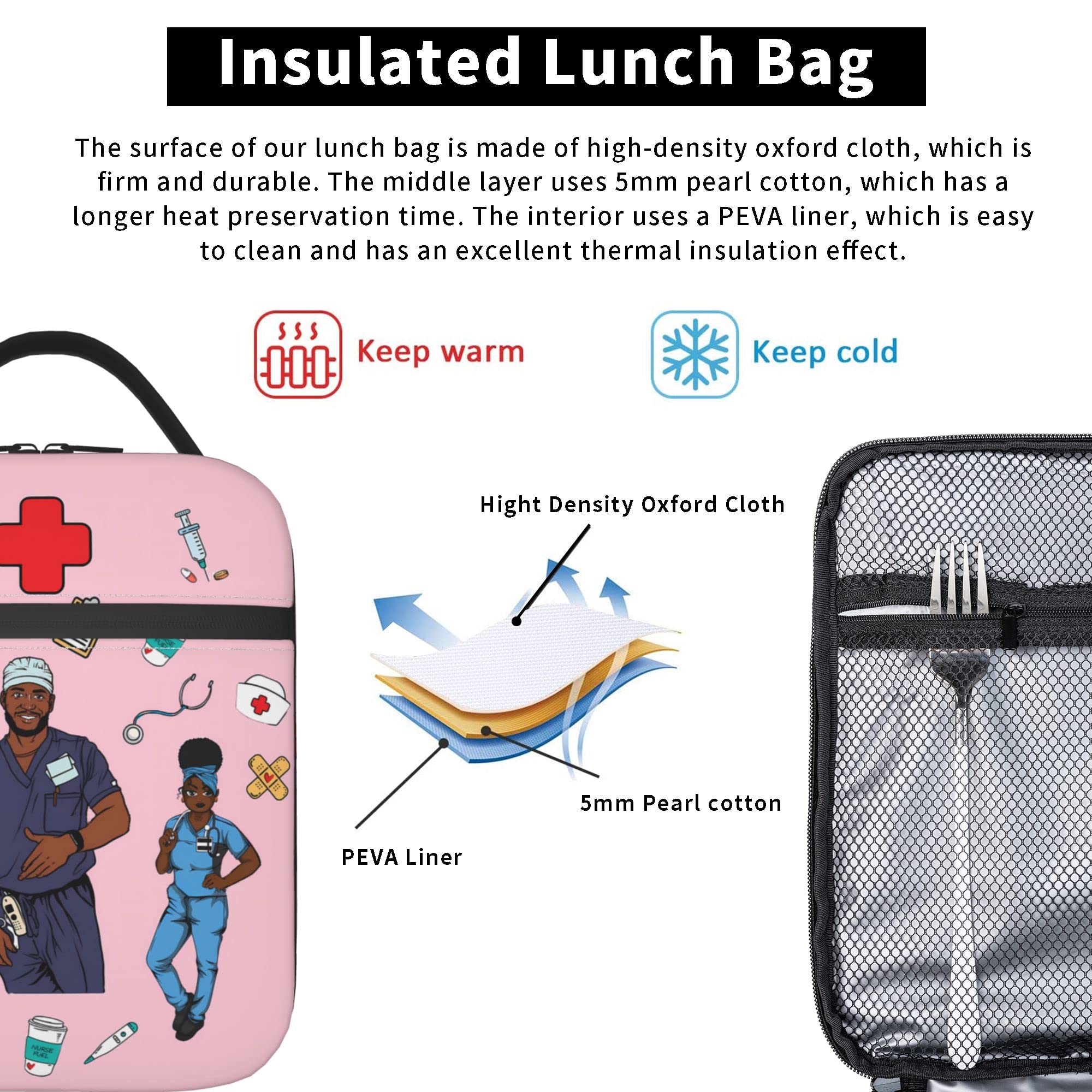 Nurse Lunch Bag Insulated Pink Nurse Lunch Box For Women Men Aldult Reusable Tote for Work Office Camping Gift