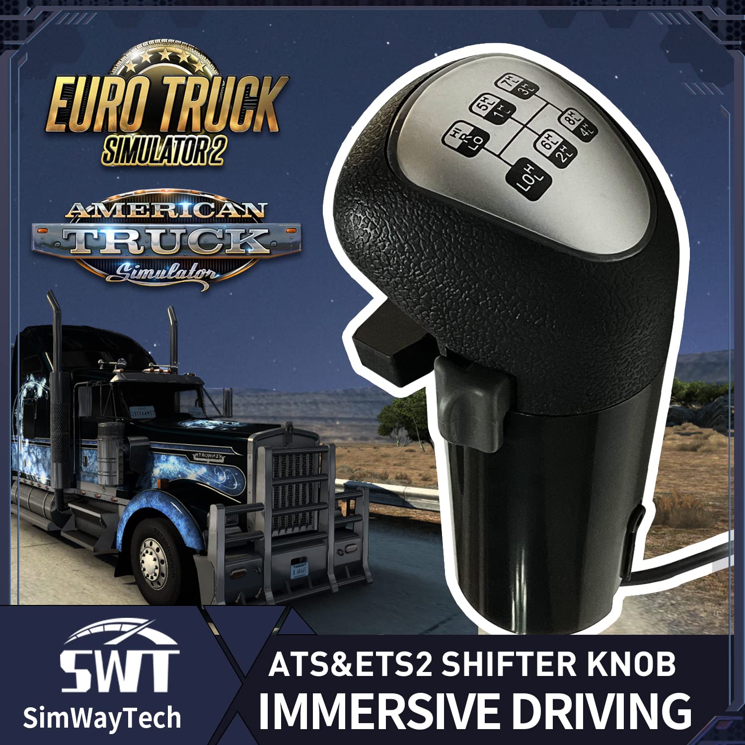 SimWayTech USB Shifter Knob for ATS & ETS2 PC For Logitech G25 G27 G29 G920 G923 Thrustmaster TH8A Fanatec SQ PXN A7