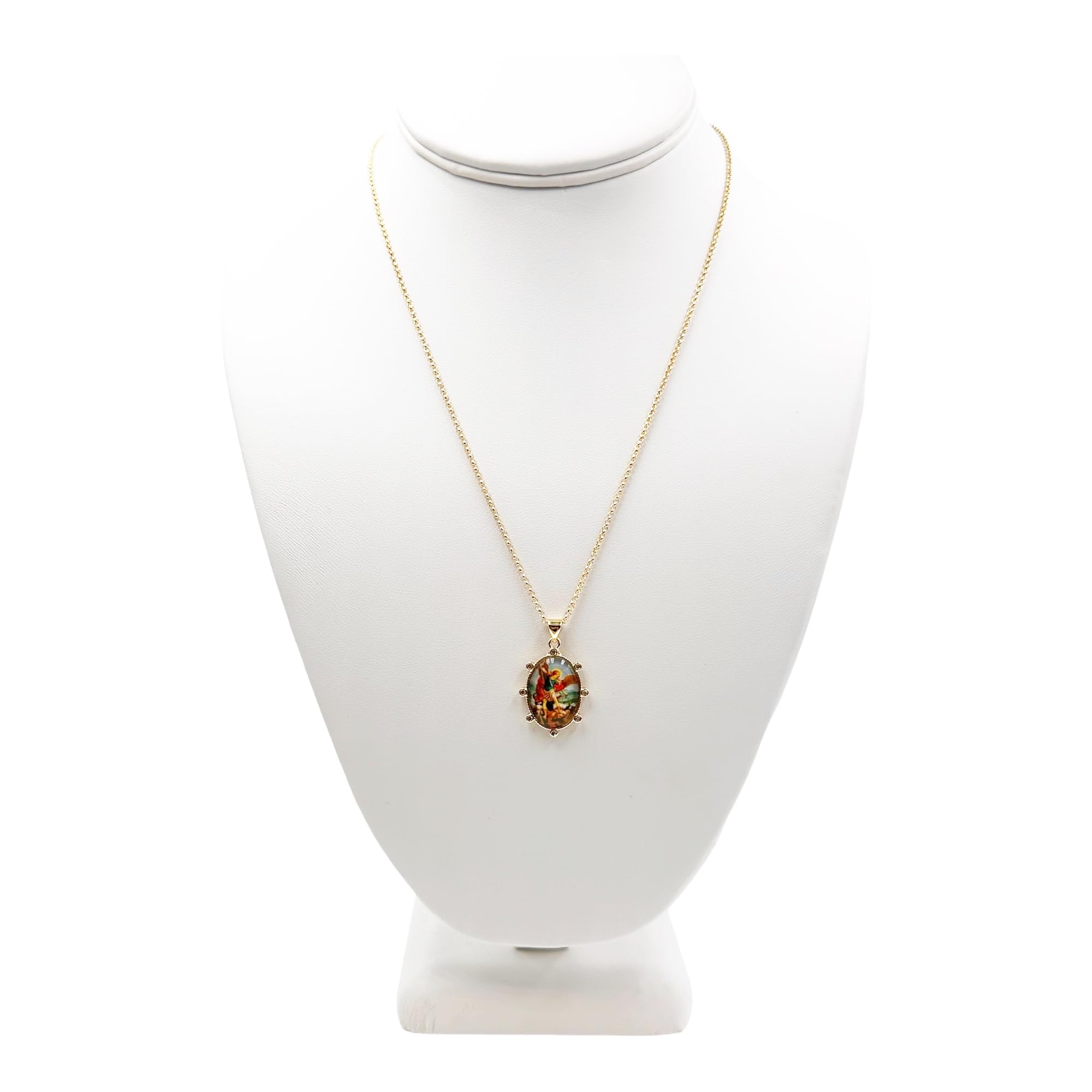 LESLIE BOULES St Michael The Archangel Pendant Necklace 18K Gold Plated Chain 18 Inches Length