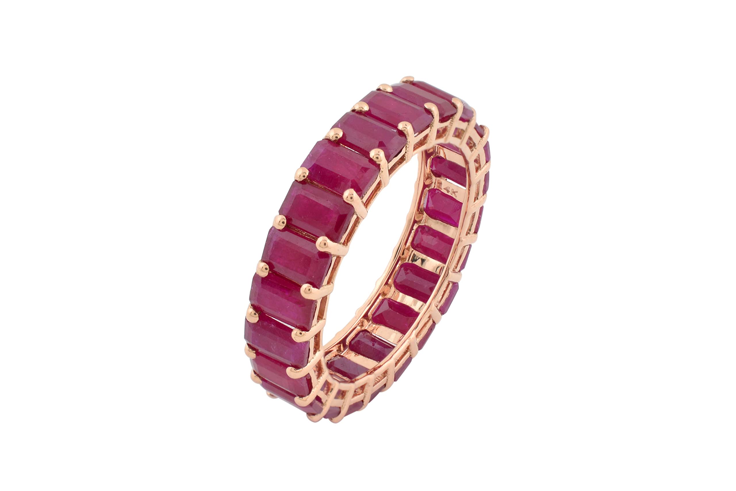 mirahi by chordia jewels Octagon Cut Eternity Band, Women 5x3mm Ruby Stackable Ring, 14k Rose Gold Wedding Band Ring