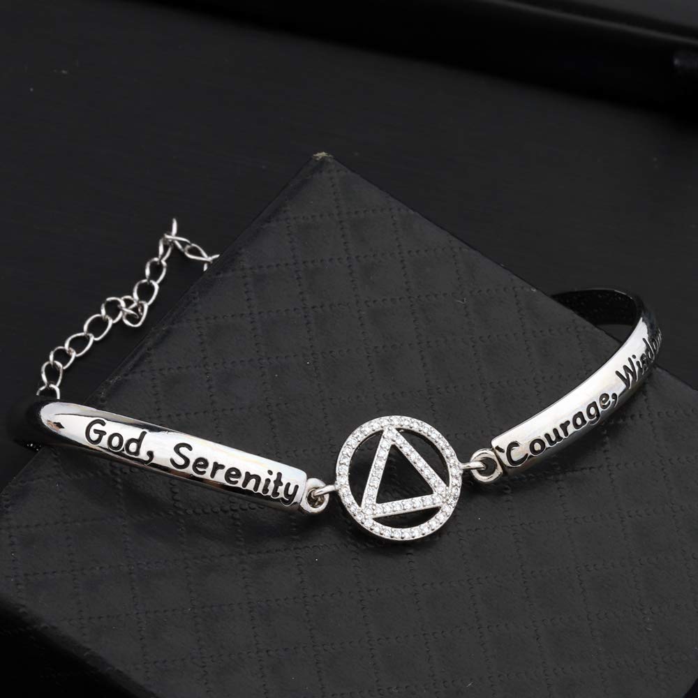KUIYAI AA Recovery Bracelet Serenity Prayer Alcoholics Anonymous Jewelry Serenity Courage Wisdom Sobriety Gift (Silver Bracelet)