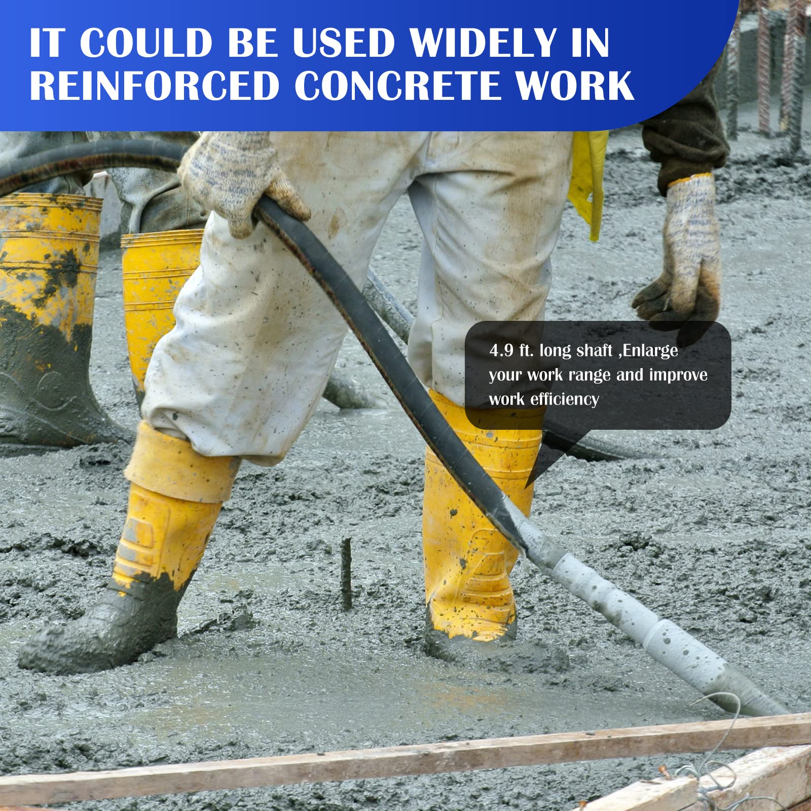 POWLAB Hand Held Concrete Vibrators 13000 VPM Electric Concrete Vibrator 3/4 HP Concrete Vibrators with 4.9 Ft Shaft for Industrial Construction Concrete Mixing