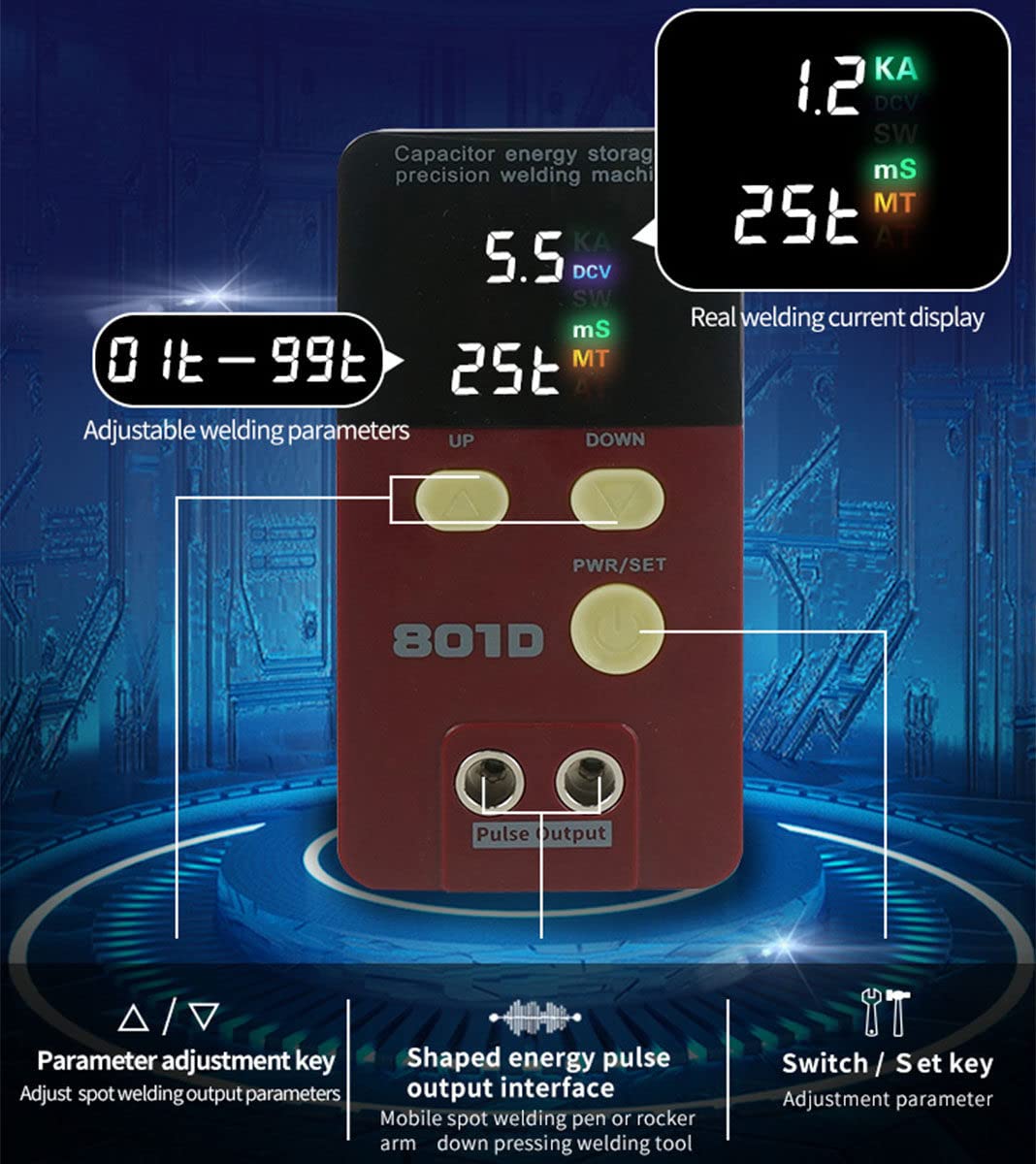 RCBDBSM Industrial Energy Storage Battery Welding Machine 12 KW Battery Spot Welder for 18650 14500 Lithium Battery Pack Building Portable Precision Spot Welding Equipment