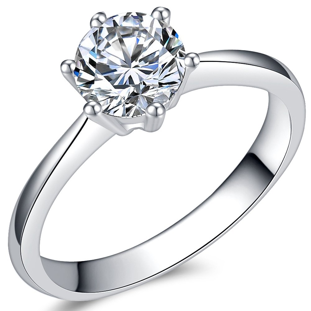 Jude Jewelers 1.0 Carat Classical Stainless Steel Solitaire Engagement Ring (Silver, 9)