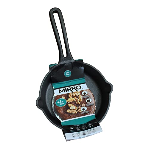 Mirro 4.5" Cast Iron Mini Skillet for Frying Pan with Drip-Spouts, Pre-seasoned Oven Safe Cookware for Camping, Indoor and Outdoor use, Black