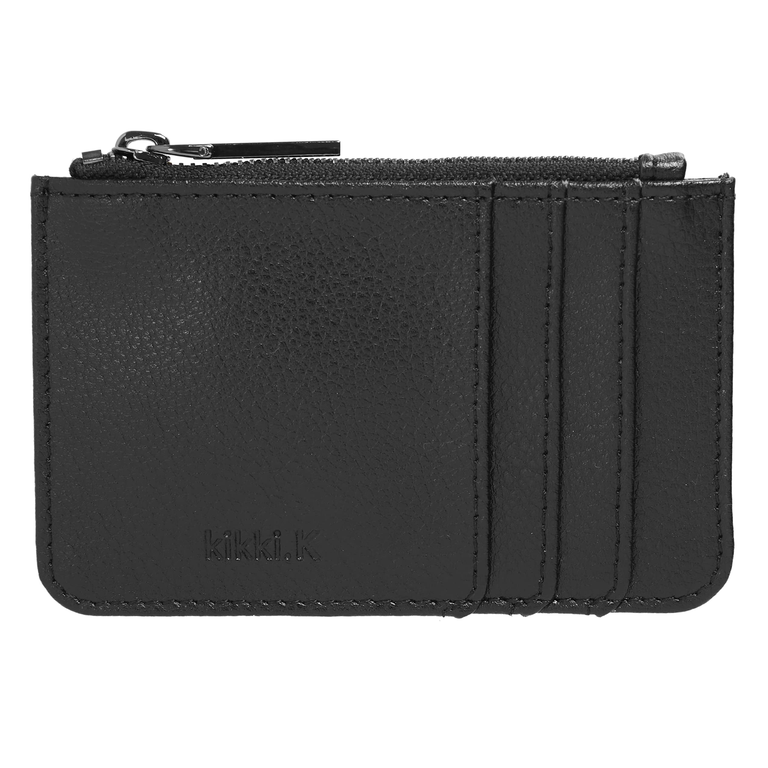 kikki.K Signature Edition Collection - Leather Card Holder Zip Pouch in Black, kikki.K Branded Zip Puller, 3 Card Slots, Zip Pocket closure, 4.72" L x 2.95" W x 0.20" H