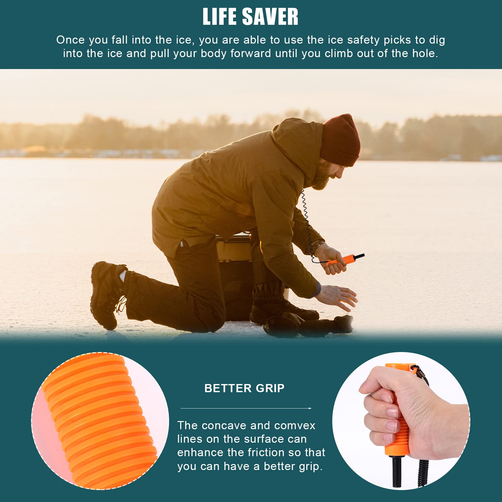 Retractable Ice Pick, Ice Picks with Whistle Flexible Rice Fishing Safety Pick Portable Emergency Gear for Skating Sled Walking On Ice Protection
