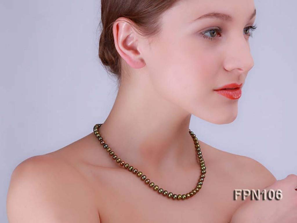 JYX Pearl Necklace 7-8mm AA Dyed-green Flat Freshwater Pearl Necklace 18"