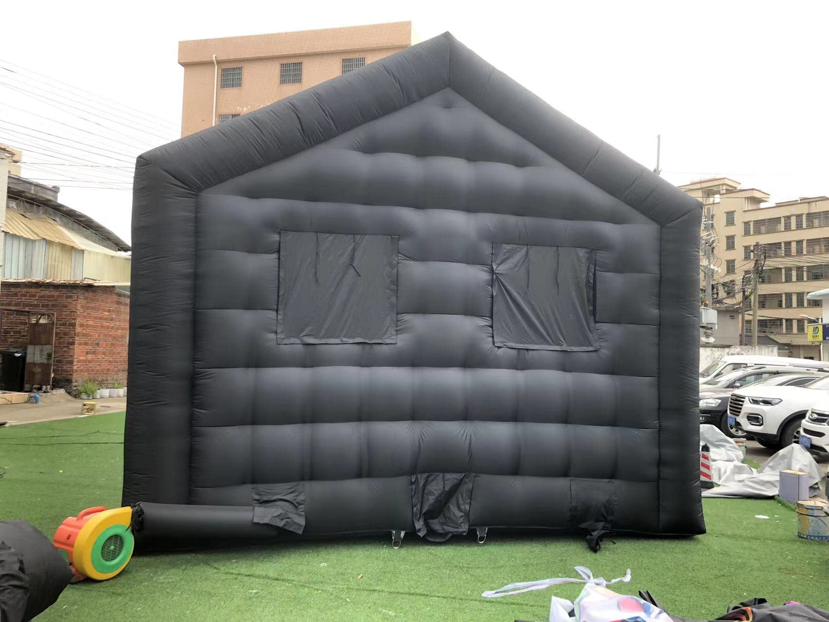 Large Black Inflatable Cube Wedding Tent Square Gazebo Event Room Big Mobile Portable Night Club Tent Party Pavilion for Backyard/Outdoor Events(29.5ftx16.5ft)