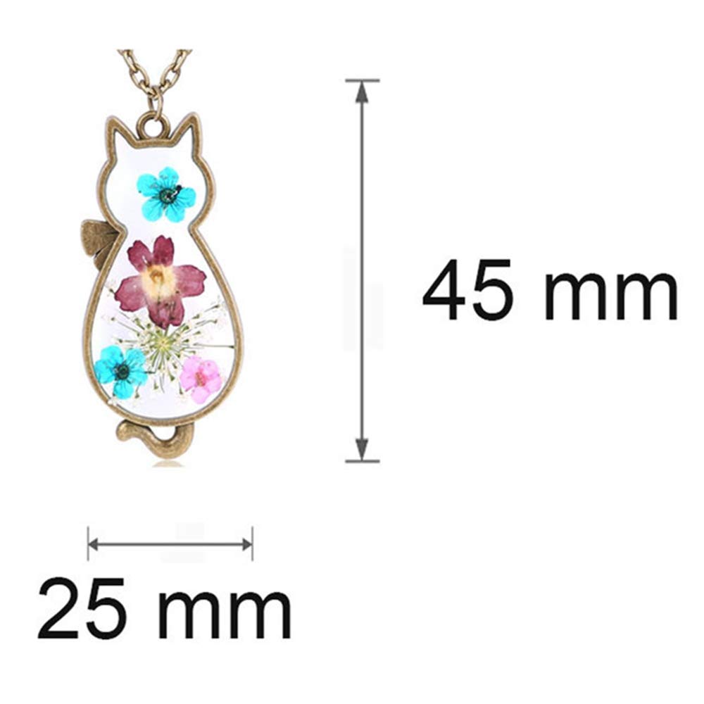 Jude Jewelers Retro Vintage Cat Shape Dry Flower Charm Pendant Necklace (Gold)
