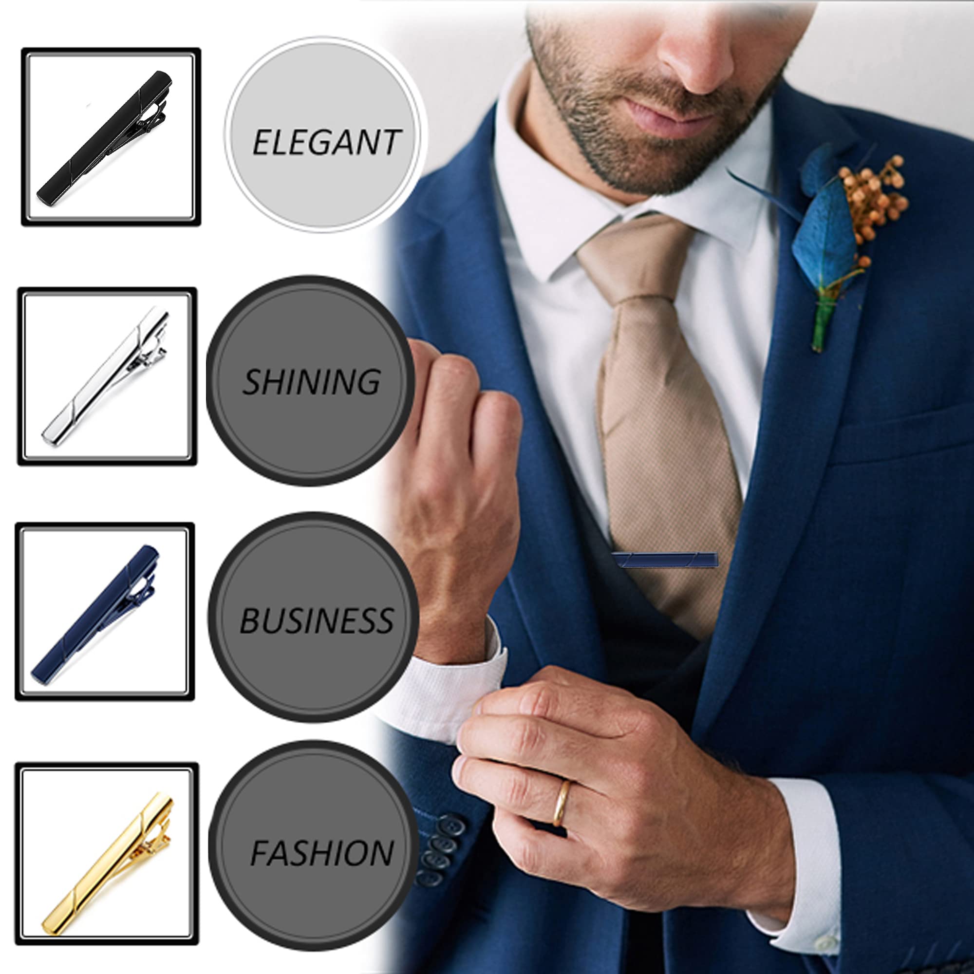 Jstyle 4 Pcs Tie Clips for Men Tie Bar Clip Set for Regular Ties Necktie Wedding Business Clips