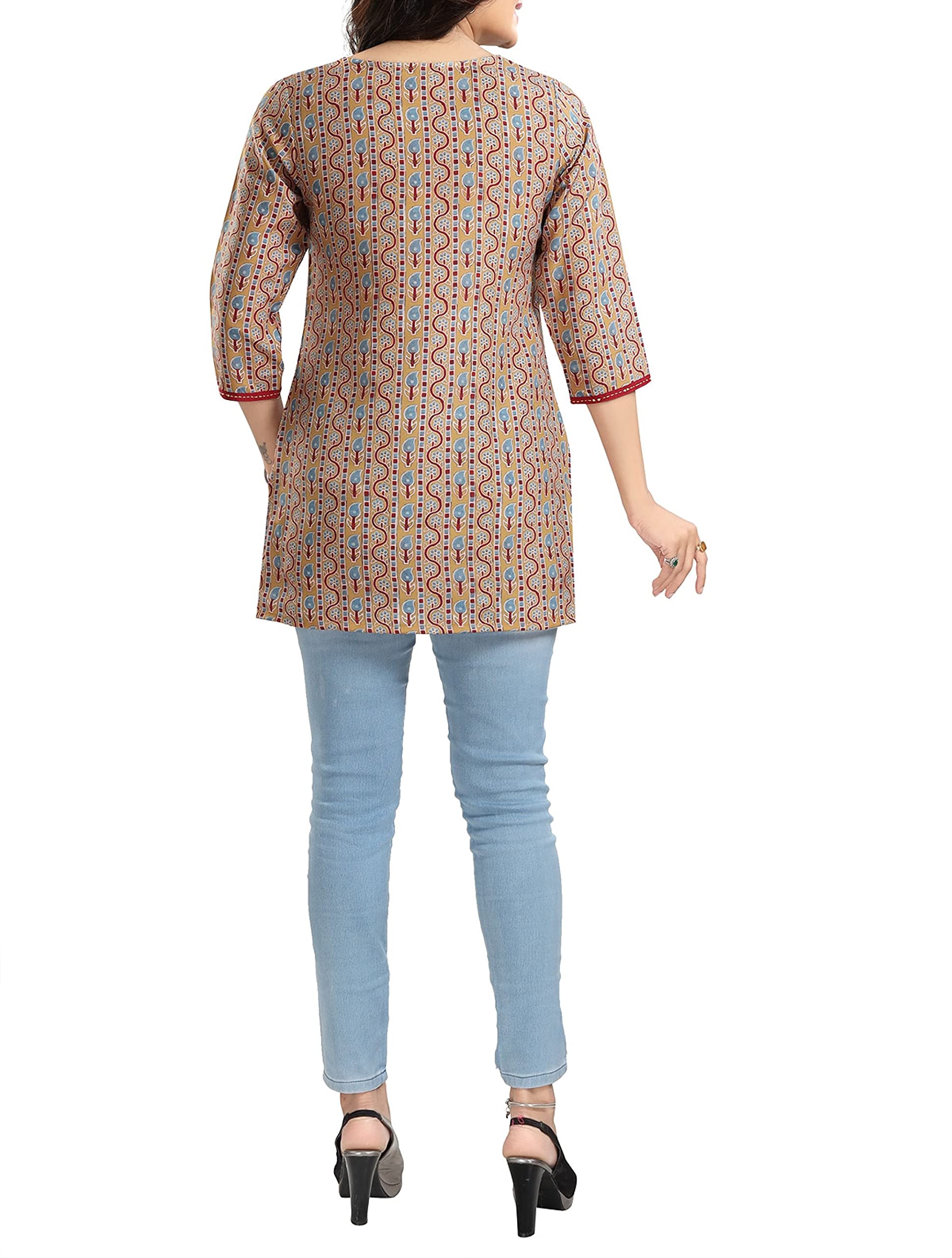 IshDeena Indian Kurtis for Women Indian Style Printed Embroidered Tunics Womens Tops Kurta (2X Large, Maroon - 0622ID5)