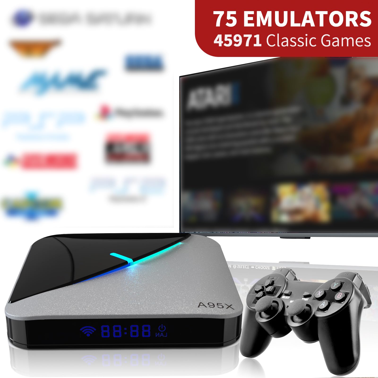 Retro Game Console X3 with built in 45,971 Classic Games, Video Game Console Preload 76 Emulators, Emulator Console with EmuELEC 4.5 Game System Plug and Play Video Games for TV, S905X3 Chip