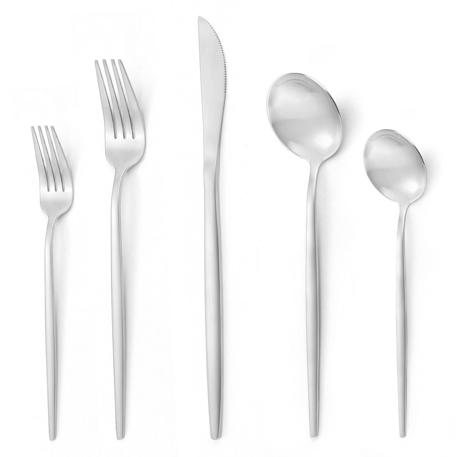 Oliviola 20 Pieces Silverware Set,Matte Stainless Steel Flatware Cutlery Set Service for 4, Stain Finish Kitchen Utensil Set,Include Dinner Knives Forks and Spoons Silverware, Dishwasher Safe