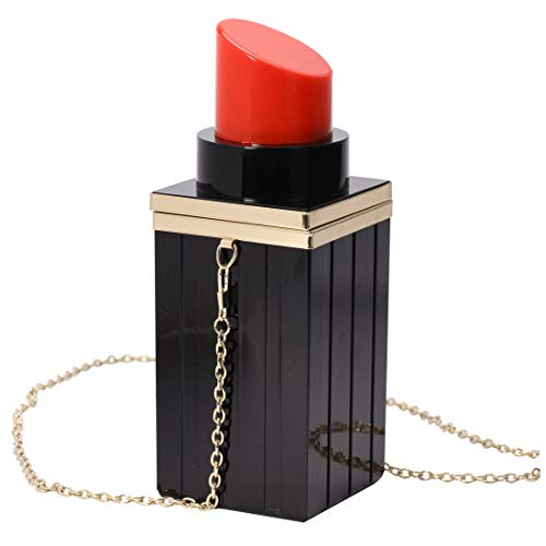 LETODE Women Acrylic Black Lipstick Shape Evening Bags Purses Clutch Vintage Banquet Handbag-black