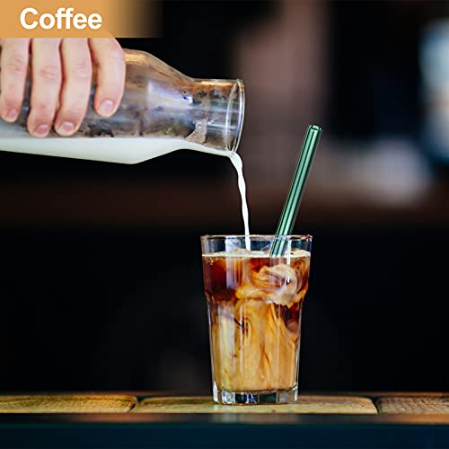Reusable Glass Straws, 10mm Glass Drinking Straws, 6 Bent 6 Straight with 2 Cleaning Brushes, Non-Toxic, BPA Free Glass Straws for Beverages, Shakes, Milk Tea, Juices (Multicolor)