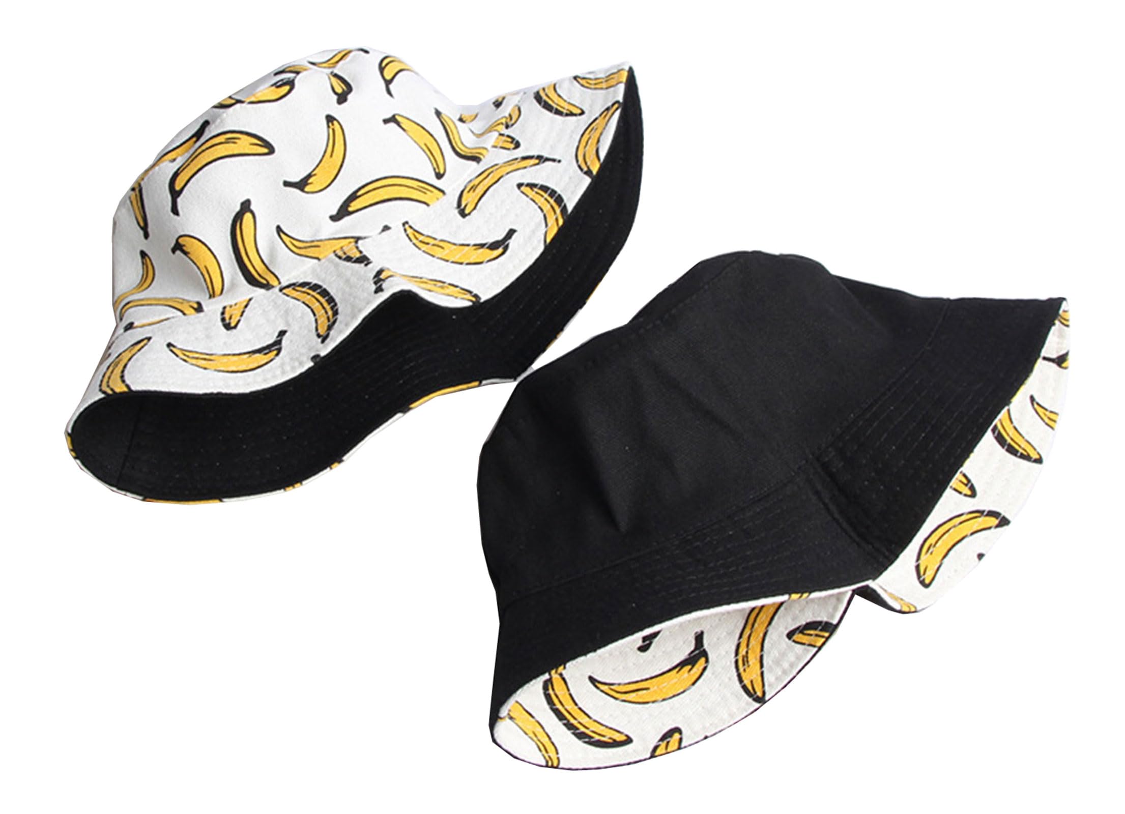 Joylife Fruit Print Bucket Hat Tropical Pattern Sun Hats Reversible Packable Fishing Cap for Women, Men, White