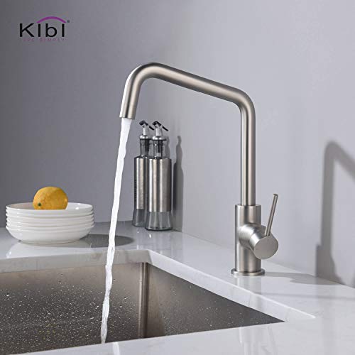 KIBI Macon Single Handle Bar Faucet or Prep Kitchen Sink Faucet | Solid Brass High Arc Faucet Spout | Sink Faucet with 360 Degree Swivel Spout (Brushed Nickel) (KKF2012) (Soap Dispenser included)