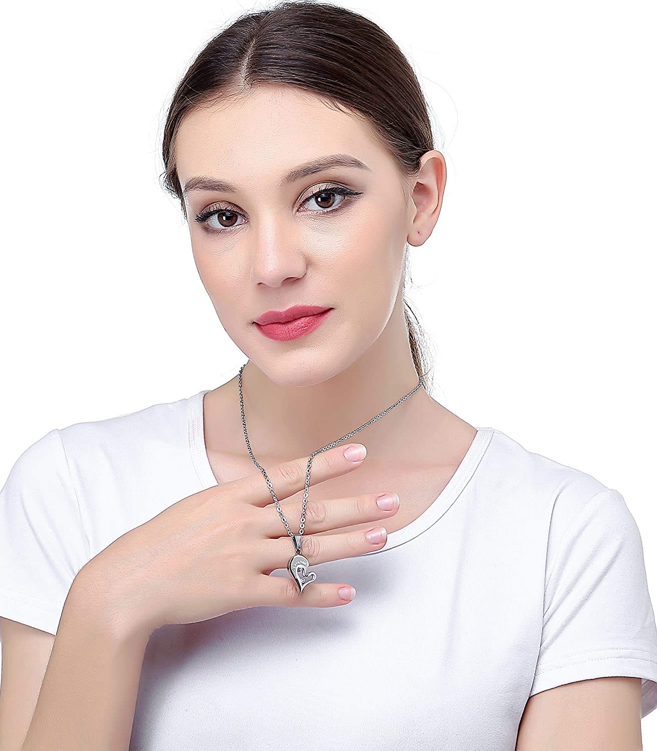 Jstyle Stainless Steel Mens Womens Couple Necklace Pendant Love Heart CZ Puzzle Matching