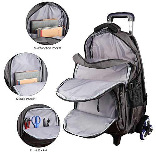 VILINKOU Rolling Backpack with Wheels Backpacks on Wheels for Boy and Girl, 18 inch Wheeled Backpack for School, Travel (Grey)