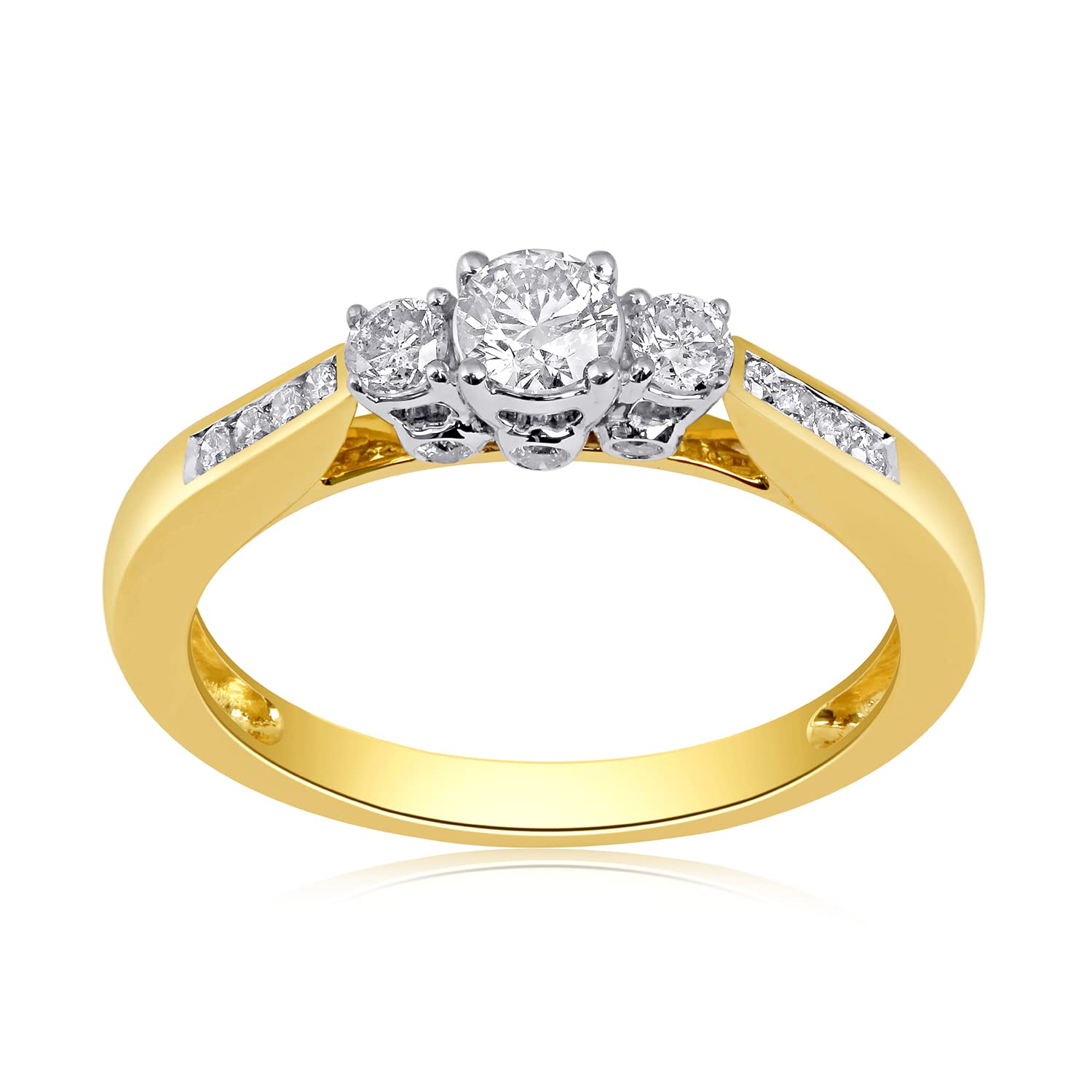 Jewelili 14K Yellow and White Gold 1/2 Cttw Natural White Round Diamonds Engagement Ring, Size 8