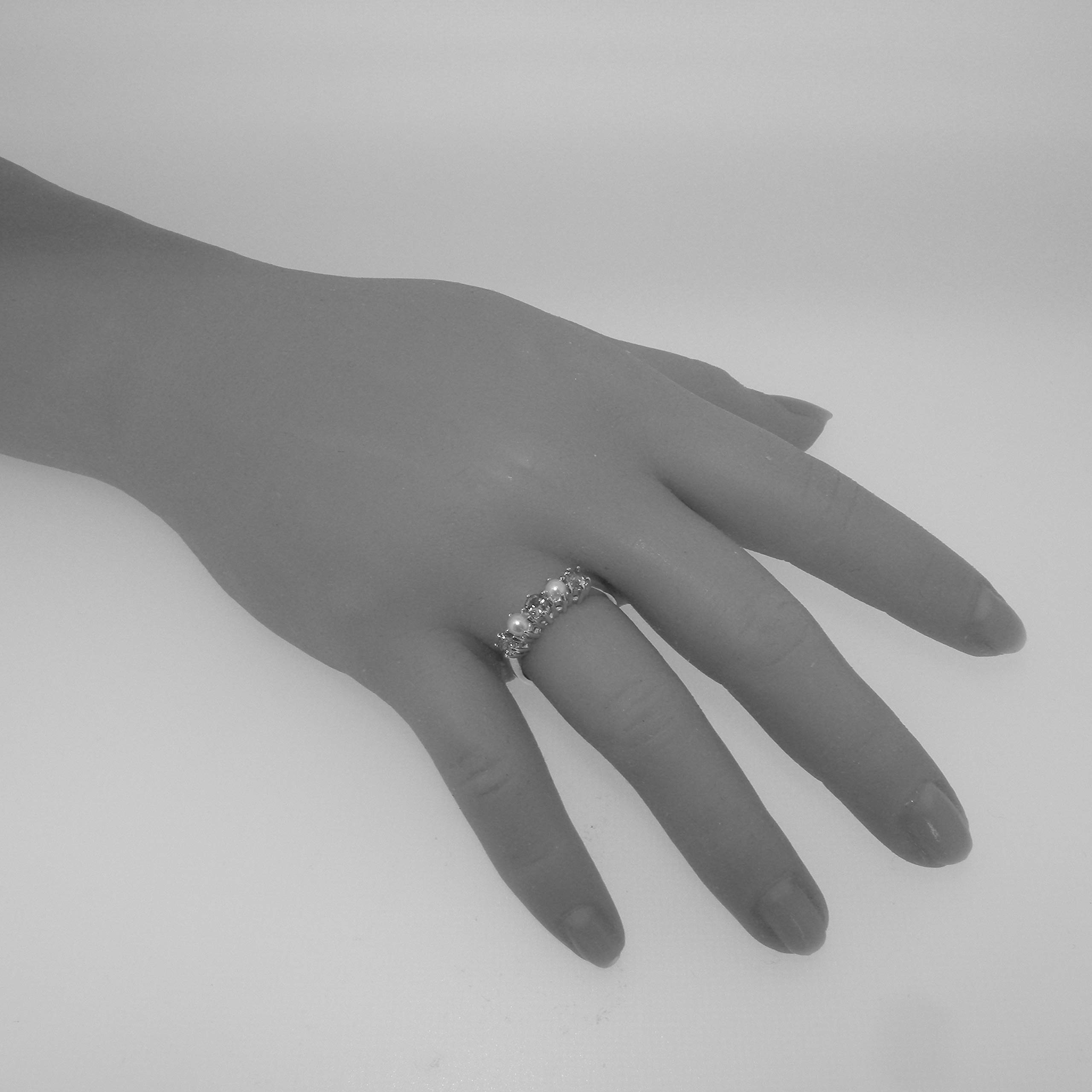 LetsBuyGold 925 Sterling Silver Natural Aquamarine & Cultured Pearl Womens Eternity Ring - Size 10
