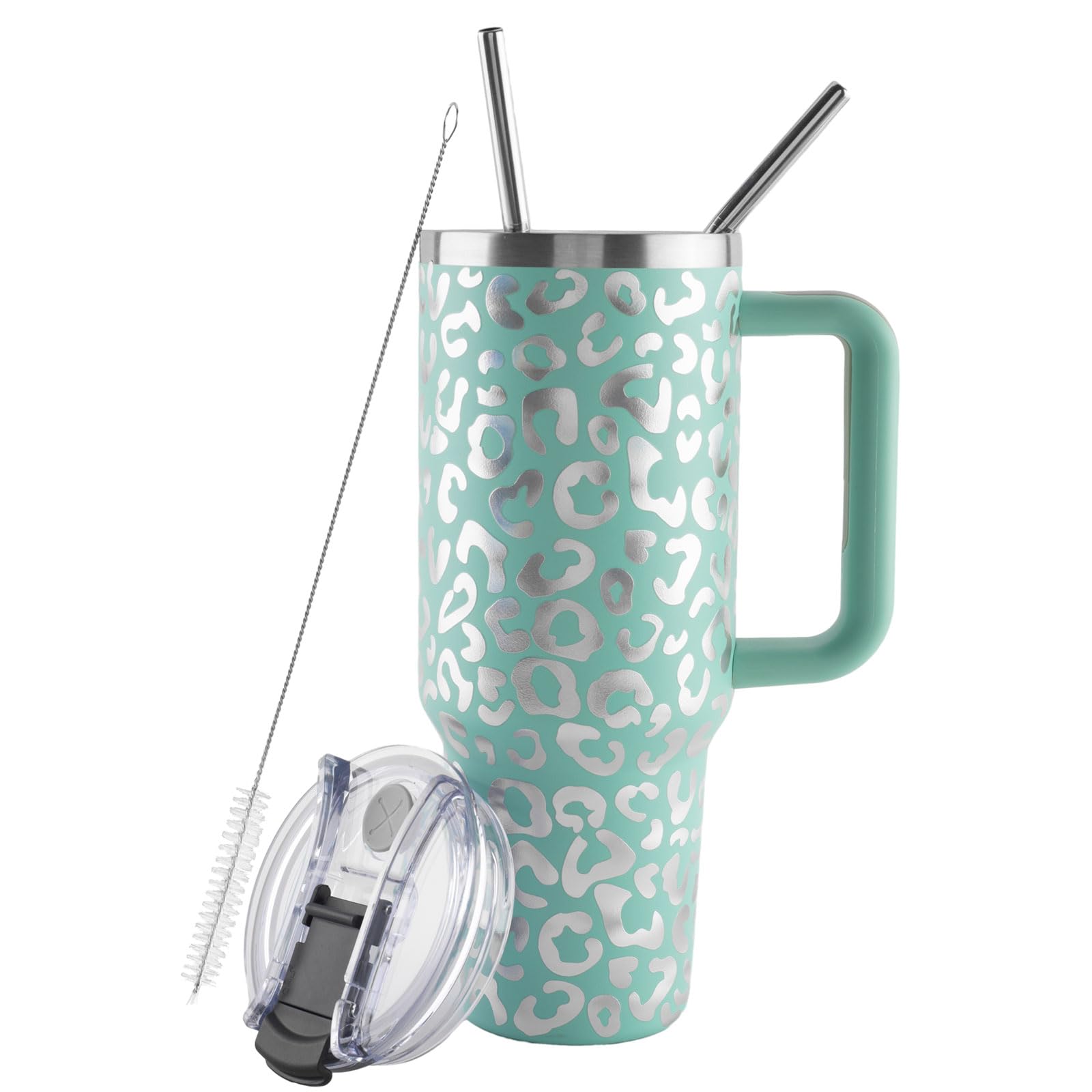 JTL-ADMCW 40 oz tumbler with handle and straw,Insulated Double Walled Stainless Steel Travel Mug,Reusable Vacuum Tumbler,Coffee Travel Mug for Office Portable Insulated Beer Cup-Leopard Green Tumbler