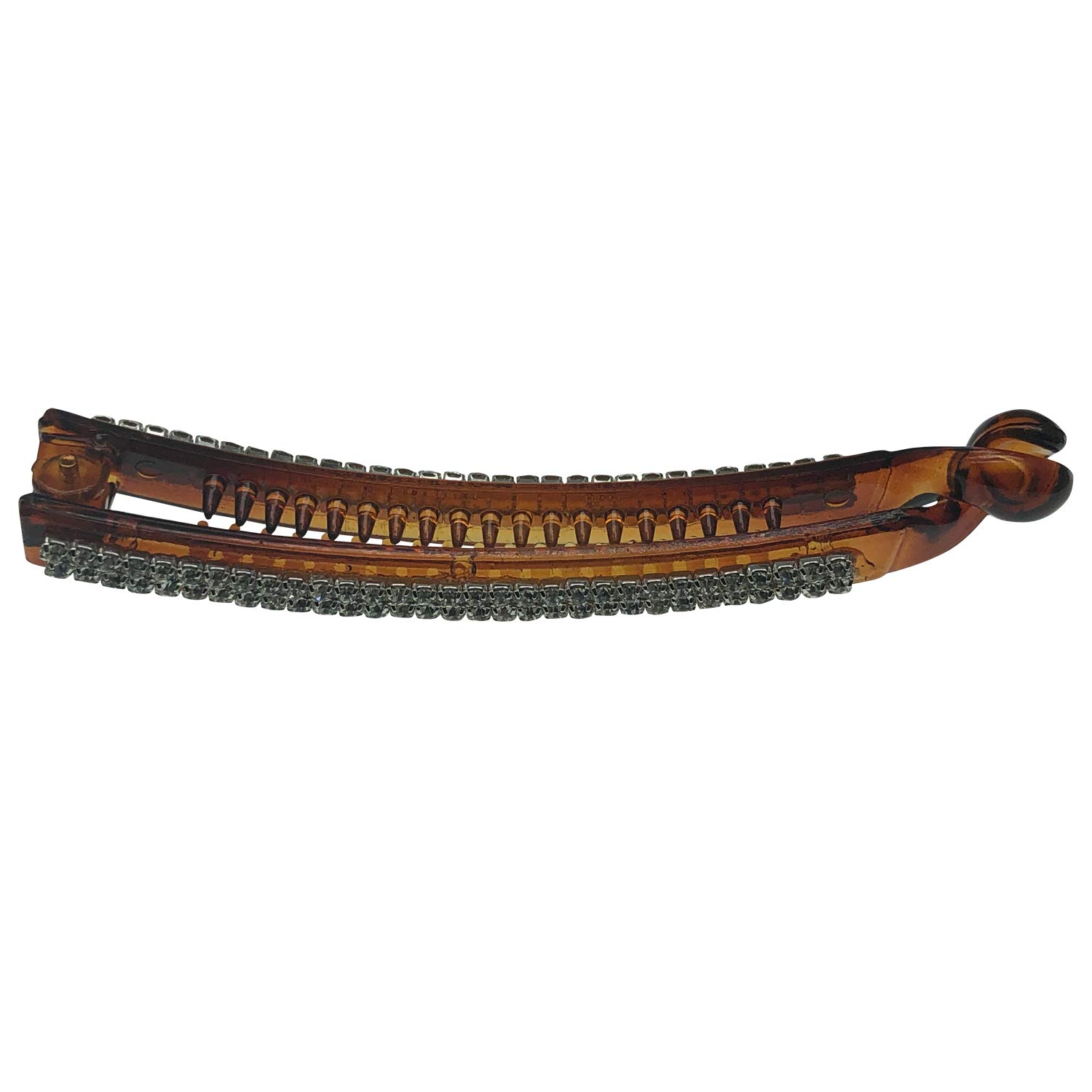 Large Double-row Rhinestones Ponytail Banana Clips French Black and Brown Hair Clips Pony Tail Holder Tiny Teeth Inside Slide Clips for Fine Hair
