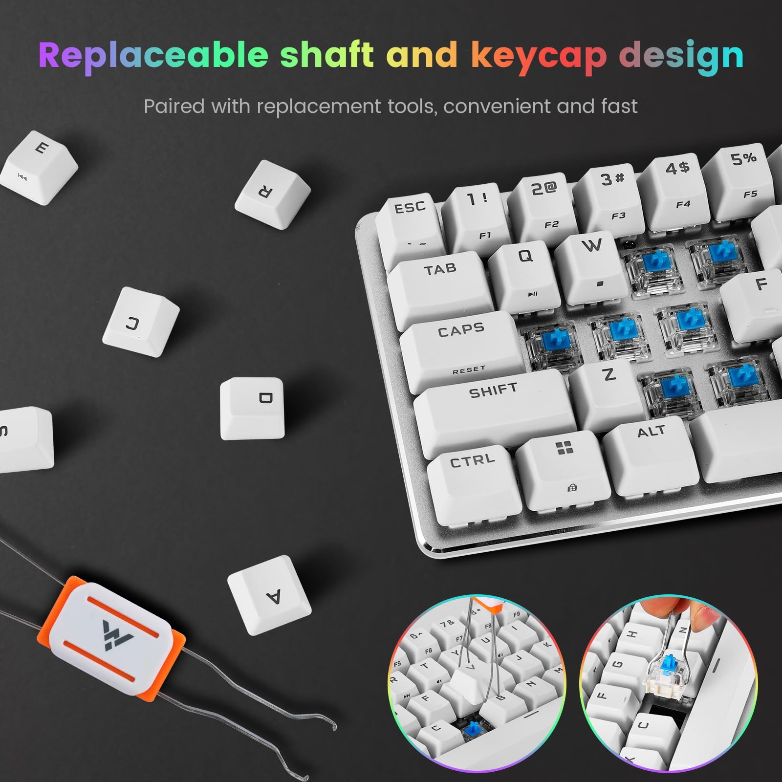 TIETI Wired Mechanical Keyboard,RGB Backlit Ultra-Compact 65% Layout 67Keys Gaming Keyboard,Hot Swappable Keyboard,Gateron Red Switch,White