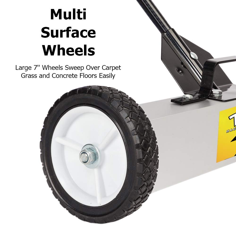 TUFFIOM 36-Inch Rolling Magnetic Pick-Up Sweeper | 30-LBS Capacity, with Quick Release Latch & Adjustable Long Handle, for Nails Needles Screws Collection