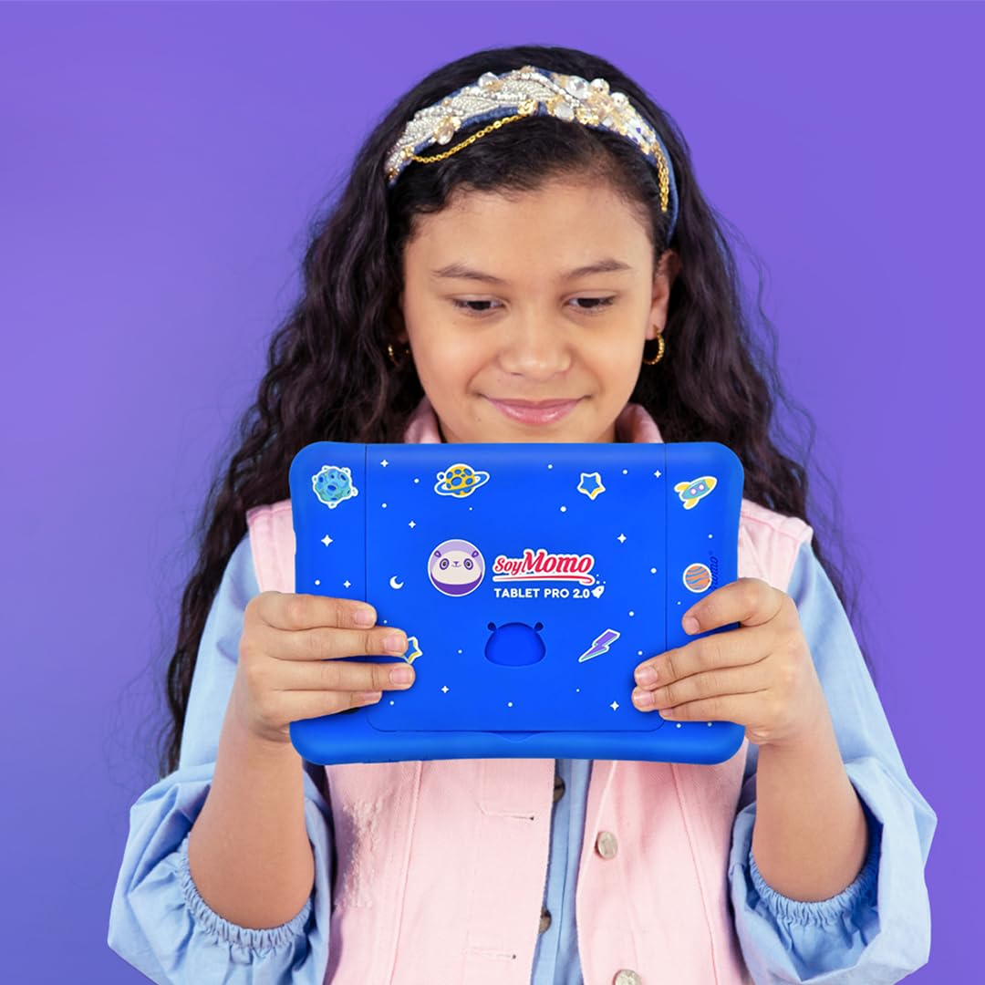 SoyMomo Anti-cyberbullying Tablet for Kids with Remote Parental Control App, WiFi, Bluetooth, 8” Screen, 64GB Memory, 4GB RAM, Camera, 5000 mHa, Extra Durable Silicone Case (Blue)