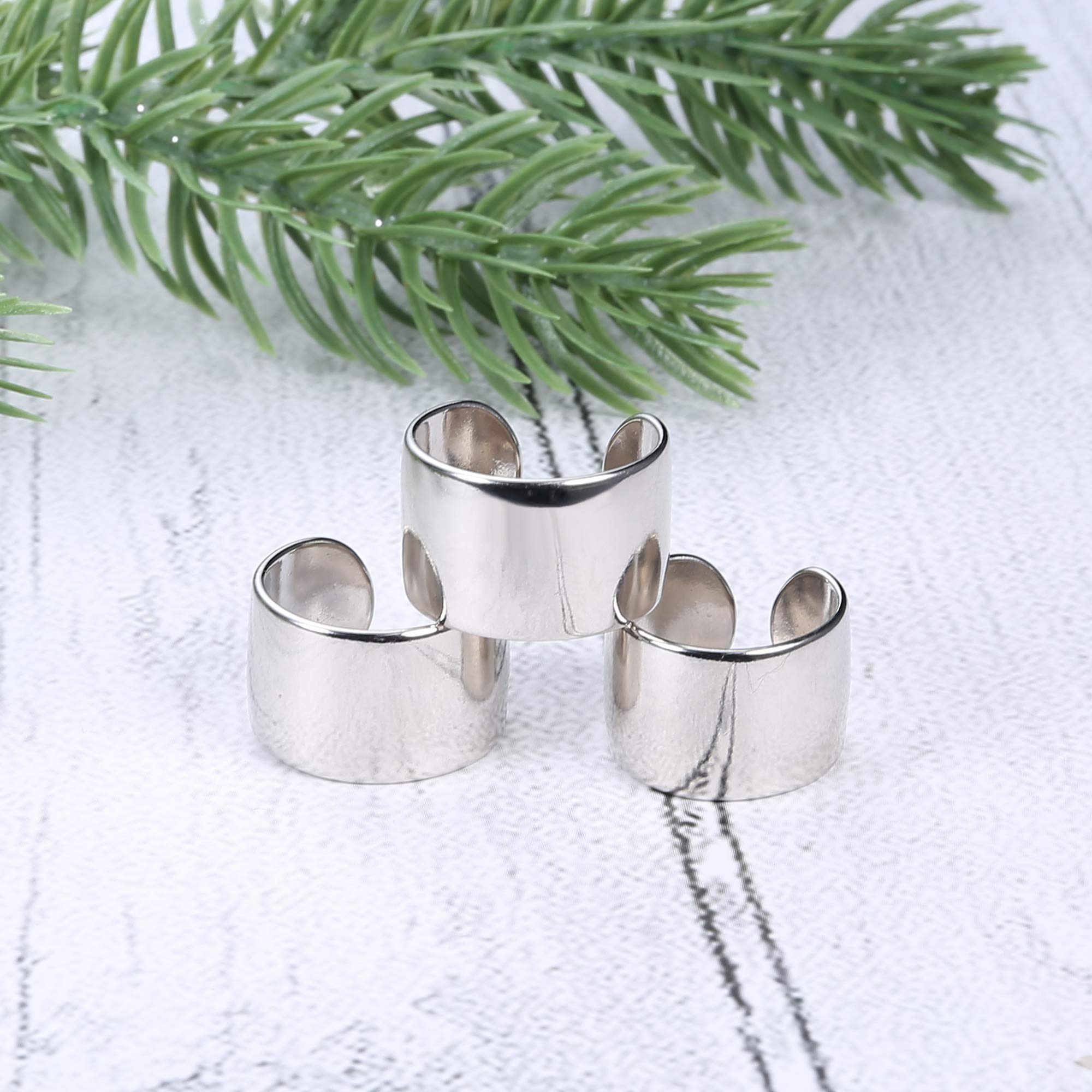 JOERICA 3PCS Adjustable Band Rings for Women Men Open Cuff Knuckle Rings Flat Plain Wide Band Ring Set