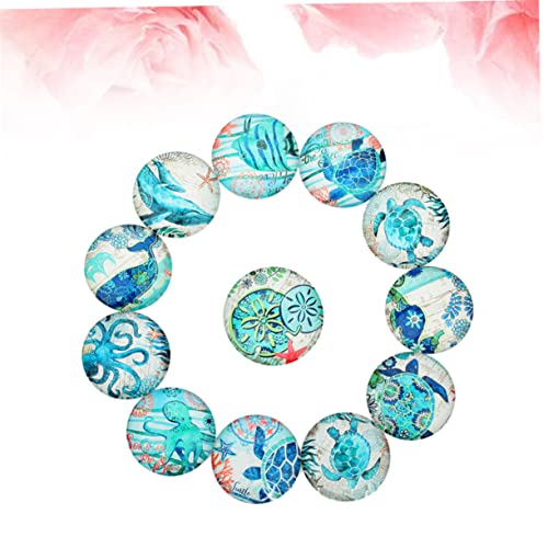 VILLCASE 60 pcs Flat Round Beads Glass snap Buttons Bracelet Blanks Beads for Bracelets Mosaic Printed Beads Picture Glass cabochons Rhinestone Jewelry Glass Patch Gem Paste Seaside Ocean